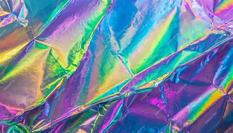 Premium Photo Holographic Iridescent Color Wrinkled Foil Real