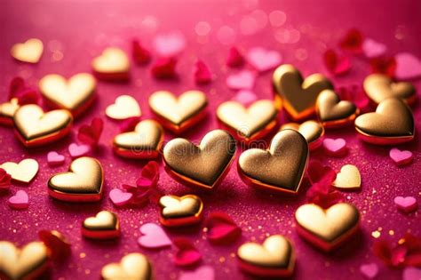 Valentine S Day Background Romantic Pink Gold Hearts Pattern Wallpaper