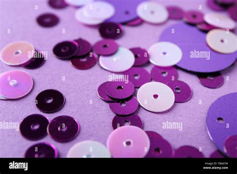 Different Sequins On Color Background Stock Photo Alamy