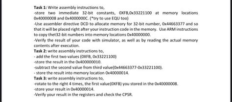 Solved Task 1 Write Assembly Instructions To Store Two