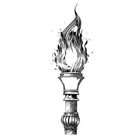 Premium Vector Old Vintage Torch With Fire Sketch Hand Drawn Sketch Engraving Style Vector