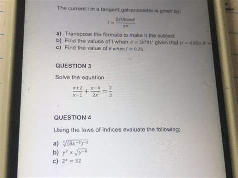 The Current I In A Tangent Galvanometer Is Studyx