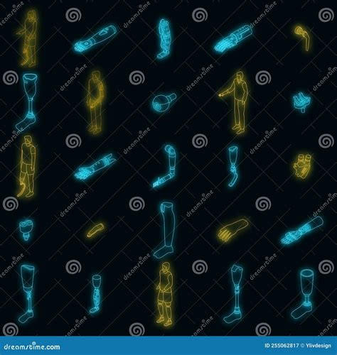 Artificial Limbs Icons Set Vector Neon Stock Vector Illustration Of