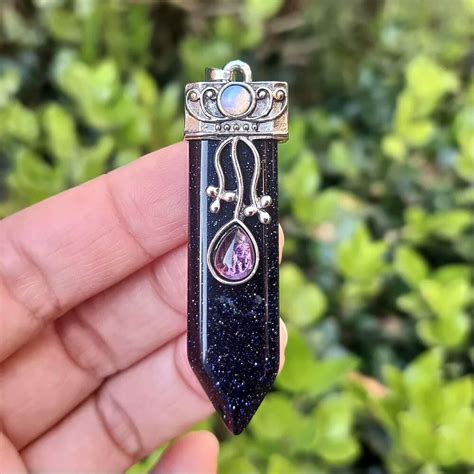Qqtdfg Blue Sand Jasper Gems Stone Sword Pendant Prism Chakra Reiki