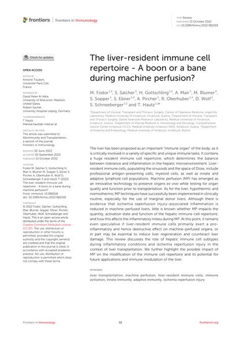 PDF The Liver Resident Immune Cell Repertoire A Boon Or A Bane During Machine Perfusion
