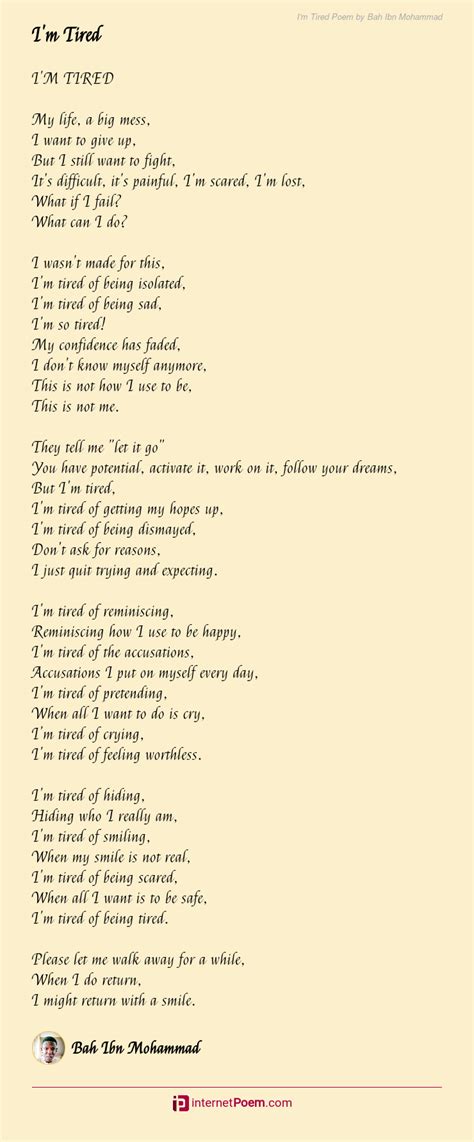 Im Tired Poem By Bah Ibn Mohammad