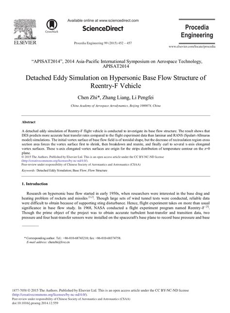 (PDF) Detached Eddy Simulation on Hypersonic Base Flow Structure of ...