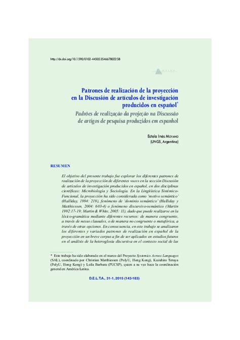(PDF) Patrones de realización de la proyección en la Discusión de ...