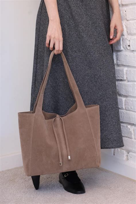 Mopia Carmen Beige Suede Womens Shopper Bag Trendyol