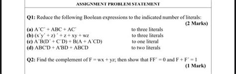 Solved Q1 Reduce The Following Boolean Expressions To The