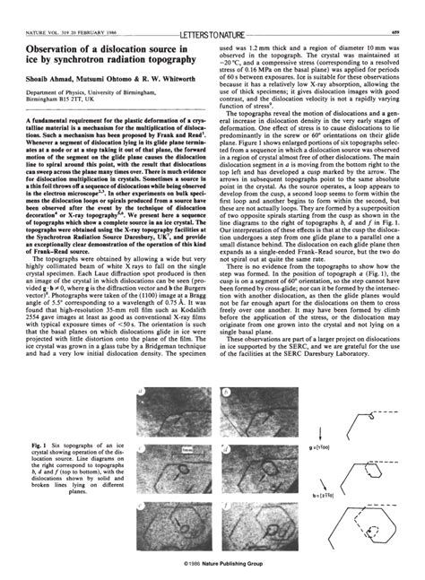 Pdf Observation Of A Dislocation Source In Ice By Synchrotron Pdf Observation Of A Dislocation Source In Ice By Synchrotron