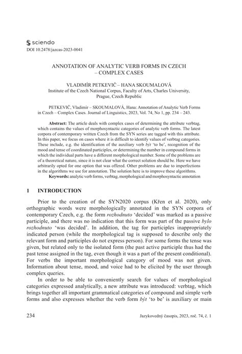 Pdf Annotation Of Analytic Verb Forms In Czech Complex Cases