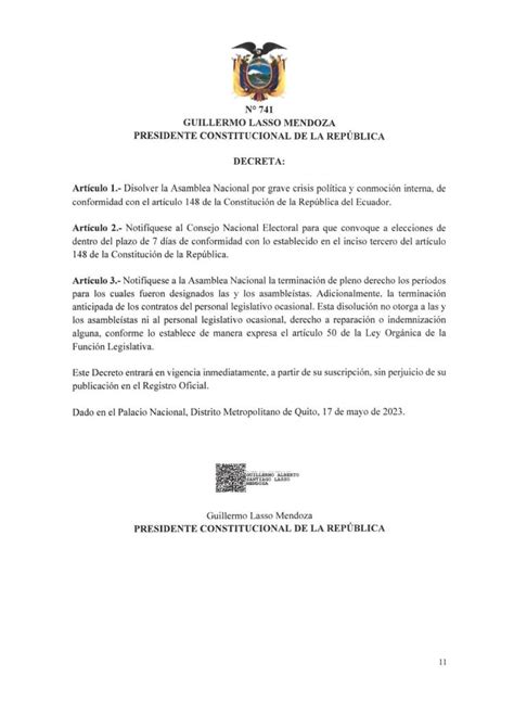 El Presidente Guillermo Lasso Disuelve La Asamblea Y Aplica La Muerte