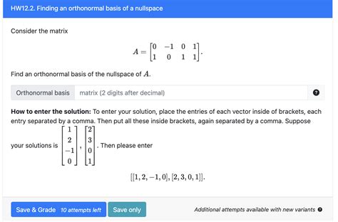 Solved Hw122 Finding An Orthonormal Basis Of A Nullsp