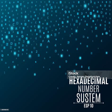 16 진수 숫자 시스템입니다 추상 현대 배경입니다 빛나는 숫자와 문자는 파란색입니다 스파스 기호입니다 하이테크 하 고 프로그래밍 벡터 일러스트입니다 Eps 10 0에 대한