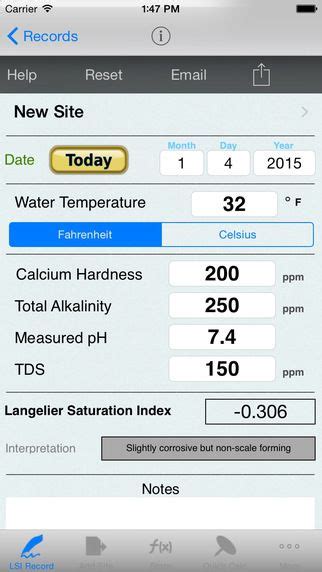 Langelier Saturation Index Lsi Index Calculator App Iphone Apps