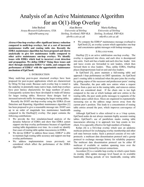 Pdf Analysis Of An Active Maintenance Algorithm For An O1 Hop Overlay