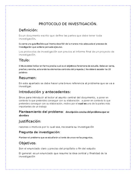 Protocolo Estructura Protocolo De InvestigaciÓn Definición Es Un Documento Escrito Que