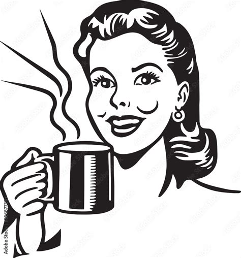 Vintage Woman Drinking Coffee 60s Style Young Woman Retro Comics Woman