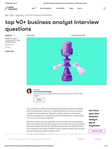 Top 40 Business Analyst Interview Questions Epam Anywhere Pdf