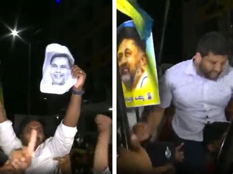 Dk Shivakumar Siddaramaiah Supporters Vouch For Their Leader Outside