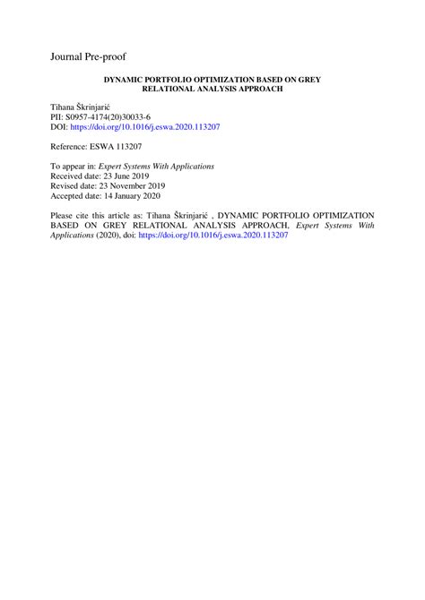 Pdf Dynamic Portfolio Optimization Based On Grey Relational Analysis Approach