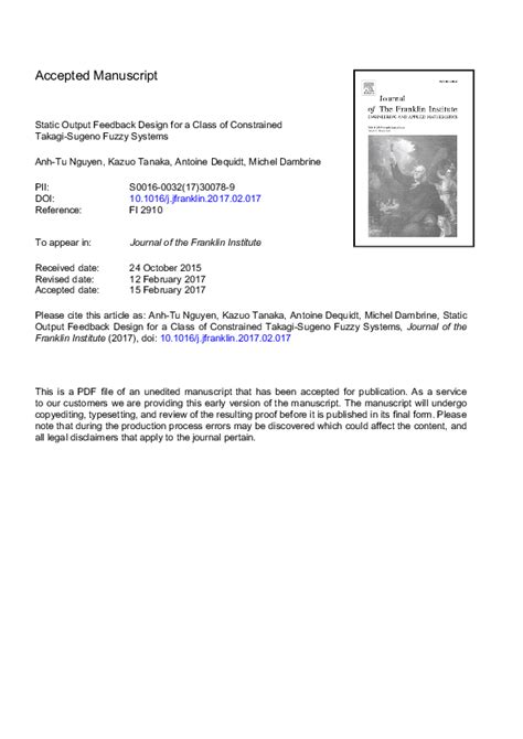Pdf Static Output Feedback Design For A Class Of Constrained Takagisugeno Fuzzy Systems