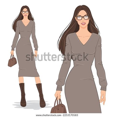 Vector Fashion Illustration Beautiful Young Smiling Stock Vector