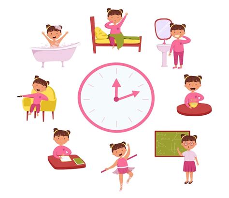 Illustration Vectorielle De Routine Quotidienne Pour Enfants Jolie