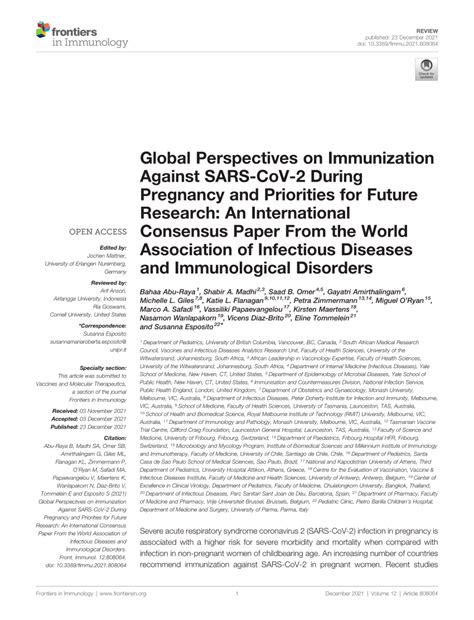 Pdf Global Perspectives On Immunization Against Sars Cov 2 During Pregnancy And Priorities For