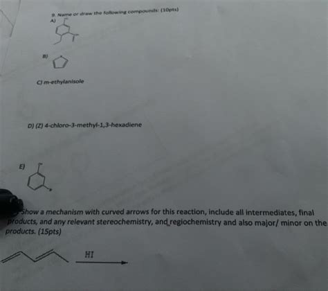 Solved Name Or Draw The Following Compounds Pts A Chegg