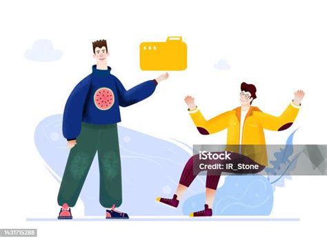 파일 폴더 일러스트레이션을 가진 행복한 창조적 인 젊은 전문 사람들 개념에 대한 스톡 벡터 아트 및 기타 이미지 개념 개념
