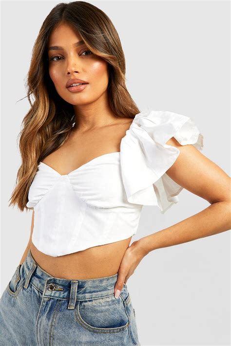 Womens White Frill Shoulder Corset Top Boohoo Uk