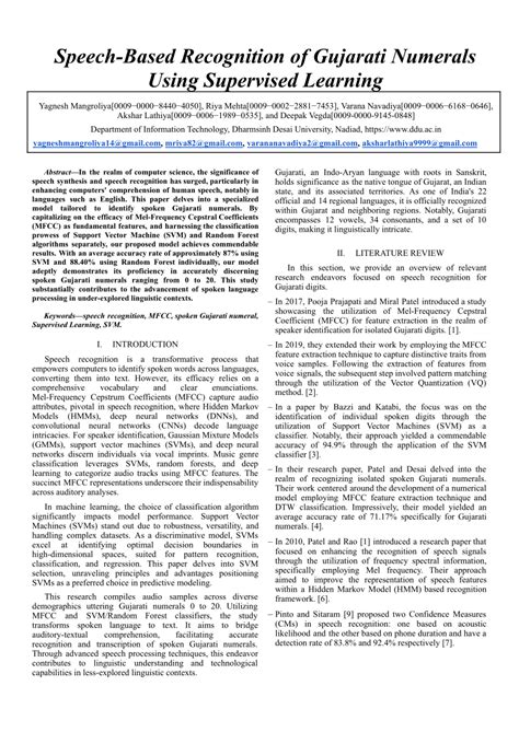 Pdf Speech Based Recognition Of Gujarati Numerals Using Supervised