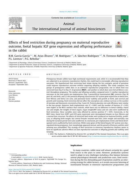 Pdf Effects Of Feed Restriction During Pregnancy On Maternal Reproductive Outcome Foetal