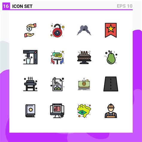 16 Universal Flat Color Filled Lines Set For Web And Mobile Applications Drink Star Moustache