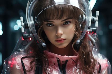 Premium Ai Image Futuristic Girl In Neon Bright Light In The Style Of