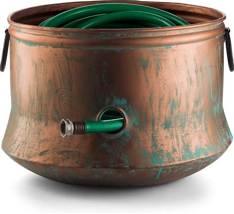 Garden Hose Pot Storage Holder Copper Finish With Lid With