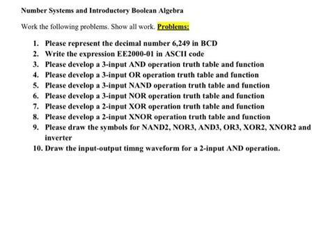 Number Systems And Introductory Boolean Algebra Work