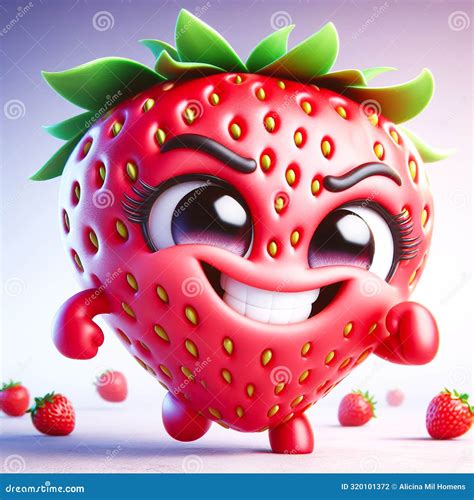 3d Funny Strawberry Cartoon Isolated On White Background Fruit And