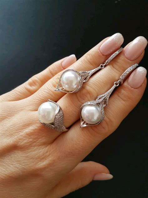 Комплект с жемчугом в серебре "Жизель". Комплект с камнями. в интернет ...