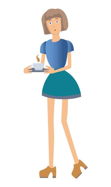 짧은 치마를 입은 소녀가 커피를 나른다 프리미엄 벡터