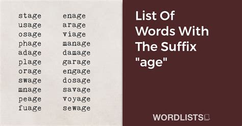 List Of Words With The Suffix Age