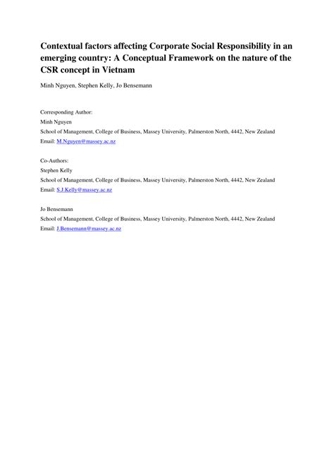 Pdf Contextual Factors Affecting Corporate Social Responsibility In An Emerging Country A