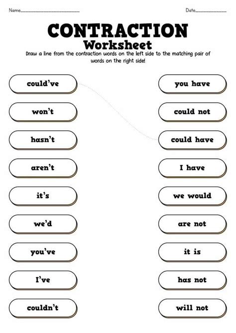 Printable Contraction Worksheets Matching And Cut And Paste Artofit