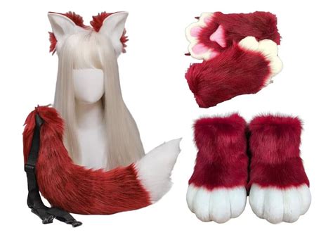 Wine Ruby Red Cosplay Fox Furry Fursuit Include Handpaws Feetpaws