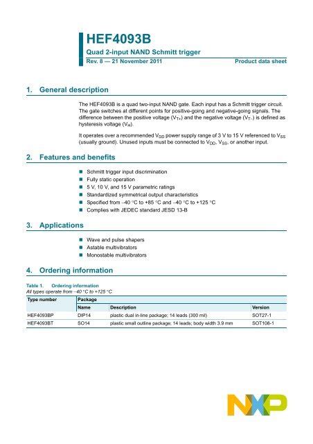 Hef4093b Quad 2 Input Nand Schmitt Trigger