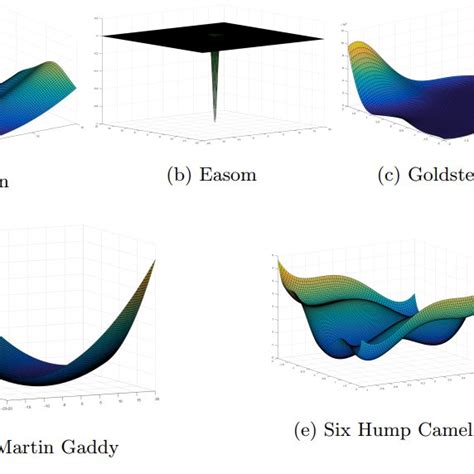The Five Two Dimensional Benchmark Test Functions Used In This
