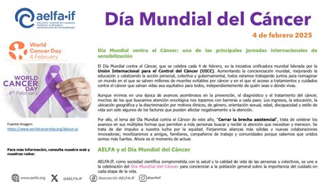 DÍa Mundial Contra El CÁncer Días Internacionales Aelfa·if