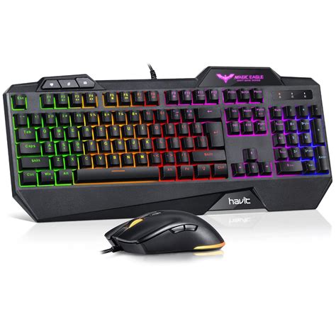 Havit Gaming Keyboard Mouse Combo LED Rainbow Backlit Keys USB Ergonomic Wrist Rest DPI